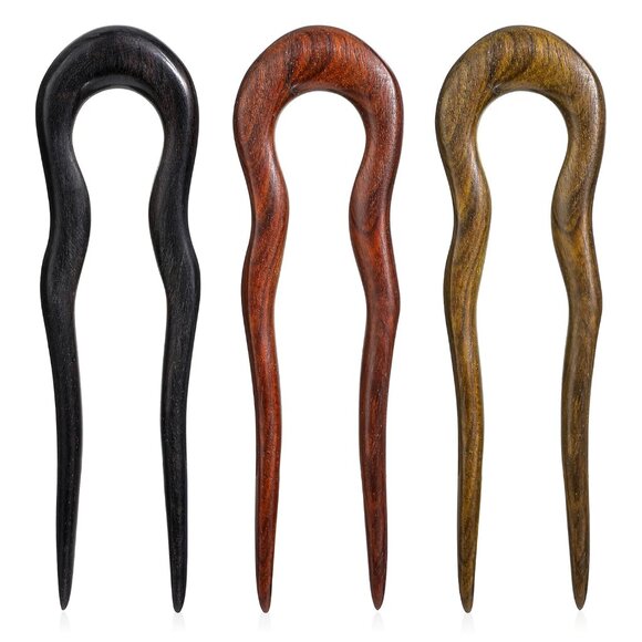 Hair | 3 Pack Wooden Hair Sticks For Women U Shaped Hair Fork French U ...